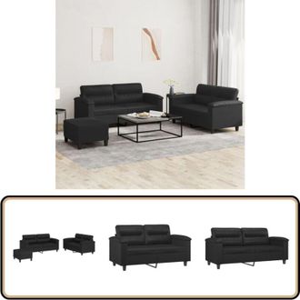 vidaXL Vidaxl - 3-tlg. Sofagarnitur mit Kissen Schwarz Kunstleder - Schwarzes Sofa - Couchgarnitur - Ledercouch - Kunstledersofa - Lounge Möbel