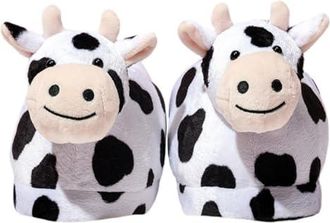 BESTONZON Pantoufles Chaudes en Peluche Motif Vache Taille L Doublure Coton Isolante Semelle Antidérapante Pantoufles DIntérieur Confortables pour Hiver Usage M