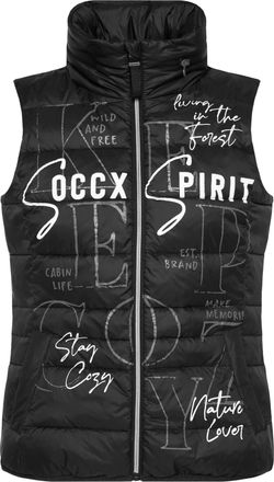 soccx Damen Steppweste mit Label Prints und Kapuze im Kragen Black, Xxl