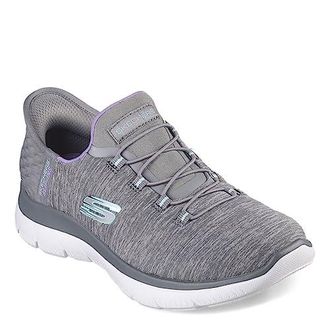 Skechers Femme Summits Hands-Free Slip-ins - Memory Foam Insole, Heel Pillow, Vegan Materials Basket, Gris Menthe, 36 EU Large