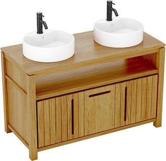 Vente-Unique Waschbeckenunterschrank - Teak hell - Doppelwaschbecken rund - 120 cm - SARATOK