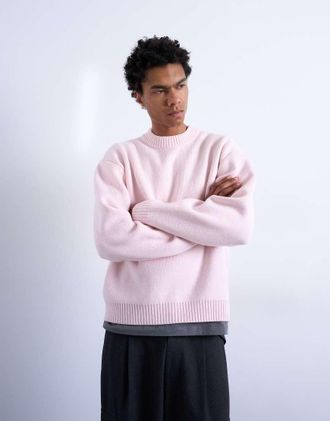 Topman Pull ras de cou d&eacute;contract&eacute; en maille - Rose