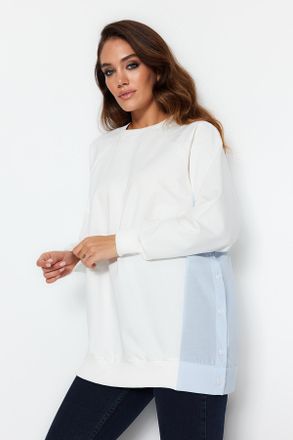 Trendyol Modest Damen Ecru Colour-Block Lang Regular Fit Modest Sweatshirts