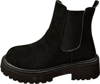 Generic Bottines Chelsea pour femme - Coupe large - Style décontracté - Talon bas - Bout rond - Confortable - Antidérapante - Semelle épaisse - À enfiler - Po