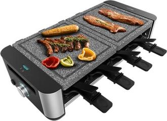 Cecotec Raclette Cheese&Grill 16000 Inox AllStone, 8 personnes, Grill de 1400 W, Thermostat r&eacute;glable, Surface mixte grill-plancha 40 x 22 cm, Plaque en pierre