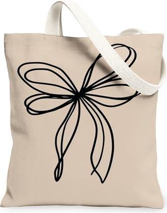 Generic Sacs fourre-tout minimalistes en toile avec noeud, design moderne, sacs &agrave; provisions r&eacute;utilisables, l&eacute;gers et lavables en toile pour Eve, beige, 13x15