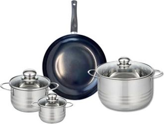Fackelmann ELO 9717450 Batterie de cuisine 4 pi&egrave;ces, Ensemble de 1 Po&ecirc;le de cuisson 28 cm et 3 faitouts 12, 16 et 24 cm Elo Prima Brillant, inox, induction, Noir