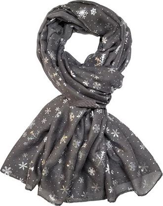 GFM Foulard imprim&eacute; flocons de neige de No&euml;l (SNFLK-N), SNFLK-03-GHBH-Gris, taille unique