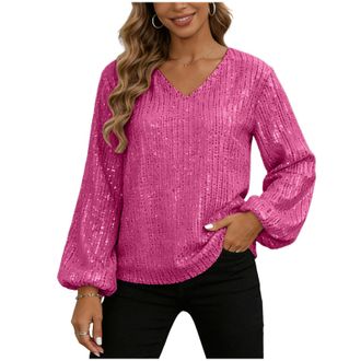 Generic festliches Oberteil Damen Glitzer Oberteile Damen Rundhals Lang&auml;rmelige Pailletten Oberteil Damen Party Outfit Festliche Tops T-Shirt Bluse f&uuml;r Party 