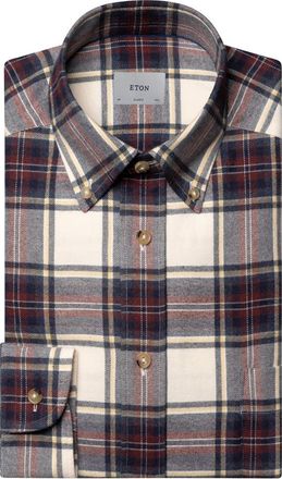 Eton Flanellhemd mit Karomuster und Button Down-Kragen, Medium in
