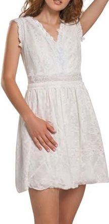 Generic Robe boh&egrave;me 2026 pour femme, robe d&eacute;t&eacute; unie, boutonn&eacute;e, sans manches, &agrave; volants ajour&eacute;s, mini robe trap&egrave;ze, blanc, XXL