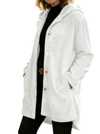 Generic Veste décontractée à capuche en velours côtelé à manches longues pour femme, veste ample en velours côtelé avec capuche, manches longues, couleur unie