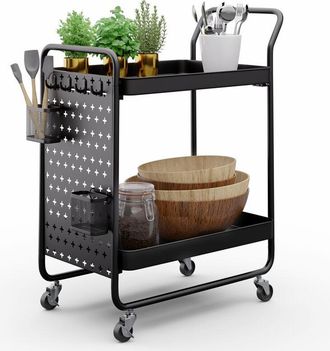 Klarstein Klarstein Servierwagen mit Rollen f&uuml;r Lebensmittel, Getr&auml;nke & Kosmetik, Rollwagen aus Metall, K&uuml;chenwagen mit Arbeitsplatte, Regal Wagen Schmal mit