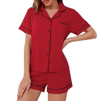 Generic Ensemble de pyjama 2 pièces pour femme, ensemble de pyjama à manches courtes, vêtements de nuit tendance TP à XL, Rouge, XL