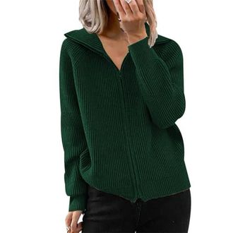 Generic Cardigan &agrave; fermeture &eacute;clair pour femme - Style d&eacute;contract&eacute; - Couleur unie - Manches longues - Pull tricot&eacute; tendance pour lautomne, Vert, XXL
