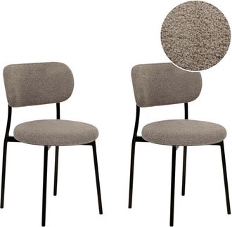 Beliani Esszimmerstuhl 2er Set Taupe Boucl&eacute; mit Schwarzen Metallbeinen Modernes Design f&uuml;r Esszimmer Essbereich K&uuml;che Wohnzimmer