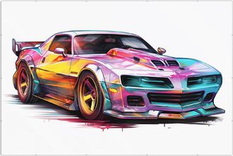 Wallario Wandbild - Buntes Muscle Car in Premiumqualität, Poster mit rahmenlosen Bildhalter, Größe: 61 x 91,5 cm