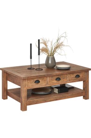 Ambia Home Couchtisch, Braun, Metall, Mangoholz, massiv, 3 Schublade(n) Schubladen, rechteckig, eckig, 70x45x115 cm, einfacher Aufbau, Wohnzimmer, Wohnzimmertisc