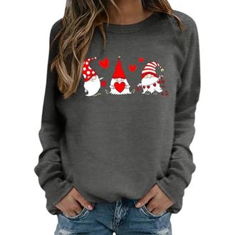 Generic 2026 - Sweat-shirt d&eacute;contract&eacute; &agrave; col rond et manches longues pour femme - Pour la Saint-Valentin, gris, S