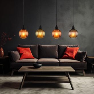 Globo Lighting Pendelleuchte H&auml;ngelampe Deckenleuchte Esszimmerlampe Glaskugeln Schwarz-matt