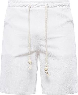 Generic Short dété décontracté ample confortable respirant léger taille élastique simple coton lin short de plage sport course jogging entraînement fitness co