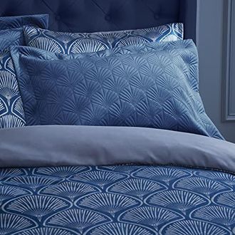 Catherine Lansfield Art Deco Pearl Oxford 50 x 75 cm + Bordüre, 2 Stück, mit Hotelverschluss, Marineblau