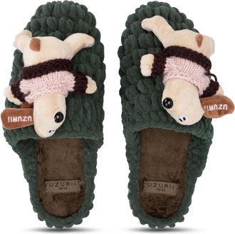 UZURII Slipper & Pantoletten - Pantoffeln Pantoffel Cosy Snoopy - Gr. 45 (EU) - in Gr&uuml;n - f&uuml;r Damen