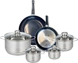 Fackelmann ELO 9733650 Batterie de cuisine 6 pi&egrave;ces, Ensemble de 2 Po&ecirc;les de cuisson 24 et 28 cm et 4 faitouts 12, 14, 16 et 24 cm Elo Prima Brillant, inox, indu