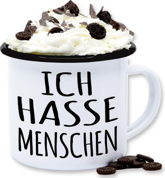 Shirtracer Emaille Tasse Blechtasse - Statement - Ich hasse Menschen - schwarz - 300 ml - Weiß Schwarz - statements frohes neues jahr new year mit