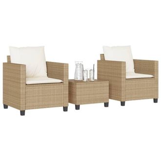 vidaXL Ensemble de bistro 3 pcs avec coussins beige r&eacute;sine tress&eacute;e Vidaxl