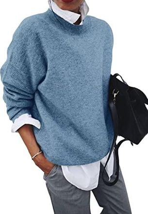 Onsoyours Pull en Maille avec Fausse Chemisier Manches Longues Lâche Décontracté Femme A Bleu S