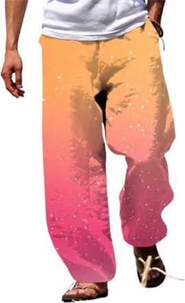 Generic DENGJIAMY Pantalon en lin d&eacute;grad&eacute; pour homme - Jambe droite - D&eacute;contract&eacute; - Pantalon dext&eacute;rieur tendance - Bas ouvert - Pantalon d&eacute;t&eacute; tendance - Panta