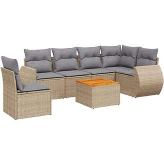 vidaXL Vidaxl - Salon de jardin avec coussins 7 pcs beige r&eacute;sine tress&eacute;e