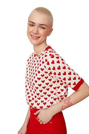 Trendyol Pull en Tricot &agrave; col Rond pour Femme Coupe r&eacute;guli&egrave;re Sweater, Rouge