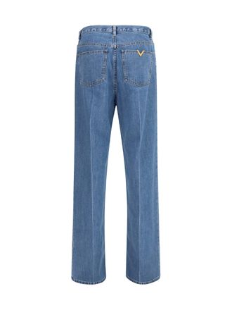 Valentino Mens Straight-Leg Denim Jeans Light Blue Cotton