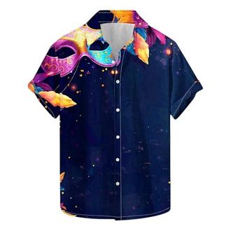 Generic Costumes de carnaval pour homme &agrave; manches courtes - Chemise de Mardi Gras boutonn&eacute;e - Grande taille - Chemise de golf ample hawa&iuml;enne - T-shirt imprim