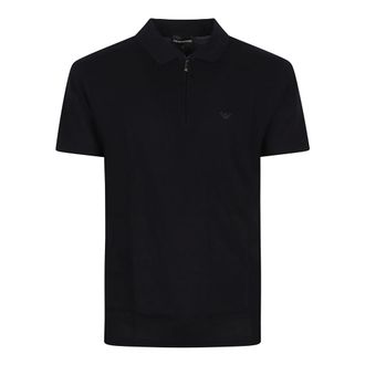 Emporio Armani Homme, Tops, Bleu, Taille: M Polo &agrave; manches courtes avec demi-zip et logo