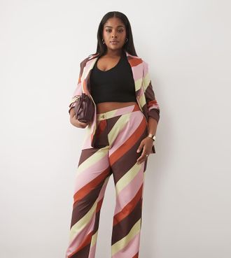 Asos Curve ensemble coordonn&eacute; pantalon de costume ajust&eacute; &agrave; rayures marqu&eacute;es-Multi