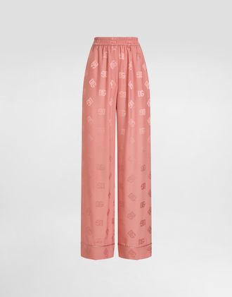 Dolce & Gabbana Silk Satin Jacquard Pajama Pants With All-over Dg Logo - Frau Hosen Und Shorts Pink 36