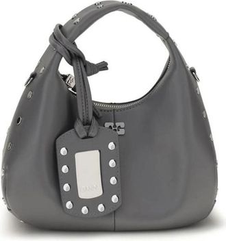 Ganni Umh&auml;ngetasche aus Leder mit Nietenbesatz - - Bags - Damen - Grau - ONE SIZE