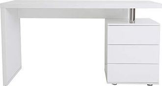 Miliboo Bureau avec rangements 3 tiroirs Design Blanc laqu&eacute; Brillant L140 cm Calix
