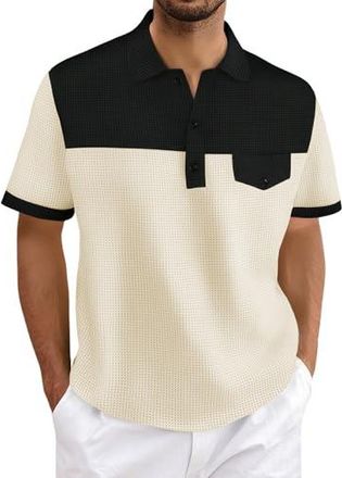 Generic Polo basique &agrave; boutons pour homme, coupe classique, v&ecirc;tement de travail d&eacute;contract&eacute;, chemise vintage, haut l&eacute;ger et respirant, tuniques de vacances, k