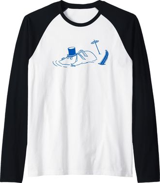 Moomin Blaues Skifahren Moominpappa steckt im Schnee Winter Spiele Raglan
