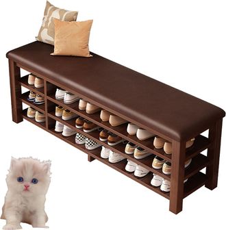 Generic Schuhregalbank Eingangsaufbewahrungsorganisator mit Sitzmöbeln für Vordertür Flur Mudroom Schuhschrank Organisation braun 100cm