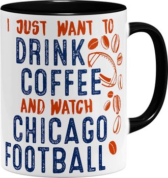 OM3 Chicago-Coffee - Tasse - Keramik Becher - American Football Mug - 11oz 325ml - Beidseitig Bedruckt - Schwarz
