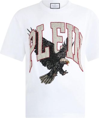 Philipp Plein Homme, Tops, Blanc, Taille: XL T-Shirt Round Neck Ss Eagle