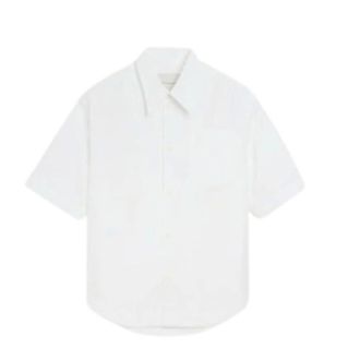Ami Homme, Chemises, Blanc, Taille: XS Chemise Ample &agrave; Manches Courtes avec Col Italien et Poche Plaqu&eacute;e