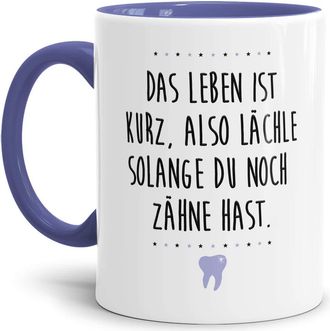Tassendruck Zahnarzt-Tasse Lächle solange du noch Zähne hast - Beruf/Doktor/Lustig/Spruch/Geschenk-Idee/Innen & Henkel Cambridge Blau