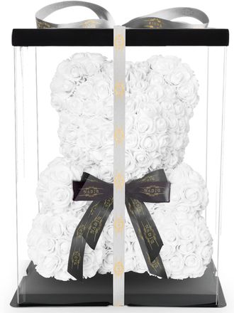 Nadir Blumenb&auml;r mit Geschenk Box - Rosen B&auml;ren mit Schleife - Teddyb&auml;r aus Rosen in voller Farbe - Geschenk f&uuml;r Freundin zum Jahrestag Geburtstag Hochzeitst