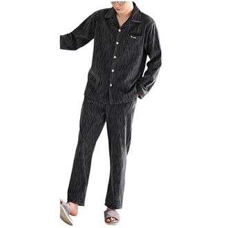 Generic Pyjama Homme Hiver Pyjama Polaire Homme Peignoir Couple Automne Hiver en Velours Corail &Eacute;pais et Long Ensemble Pyjama Assorti pour Deux